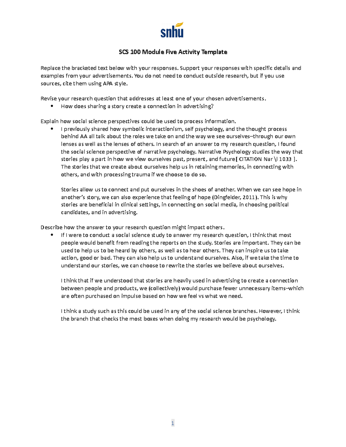Module Five Activity - SCS100 Week 5 Assignment - SCS 100 Module Five Activity Template Replace ...