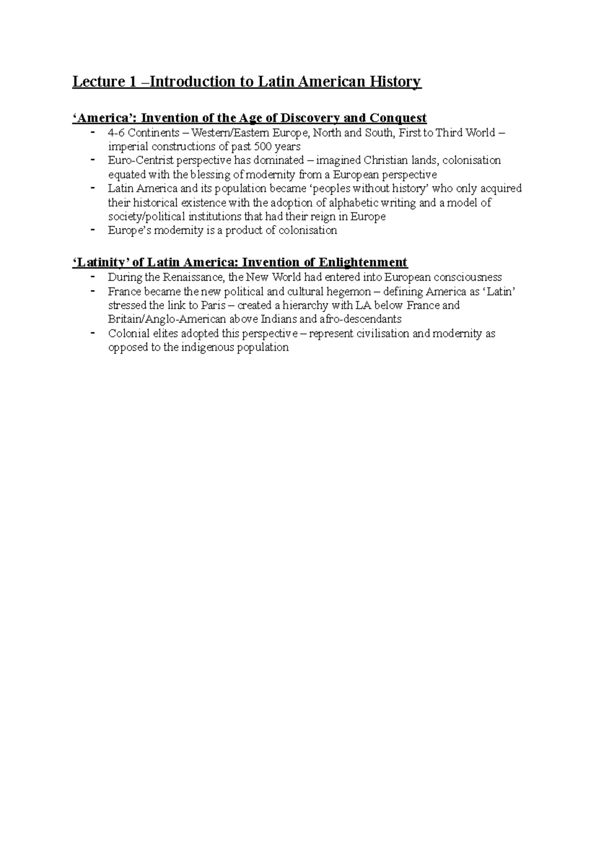 Lecture 1 - Introduction to Latin American History - Lecture 1 ...