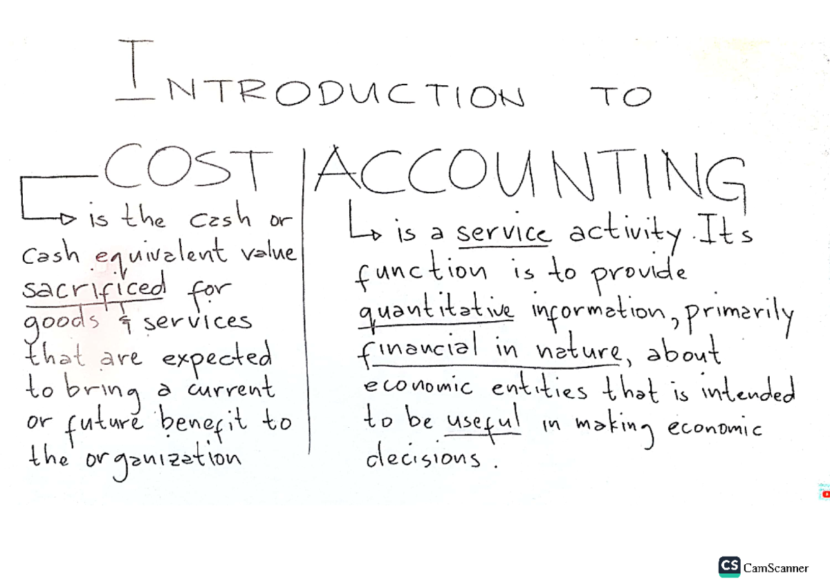 Intro cos A - Accounting Cost and Control - Studocu