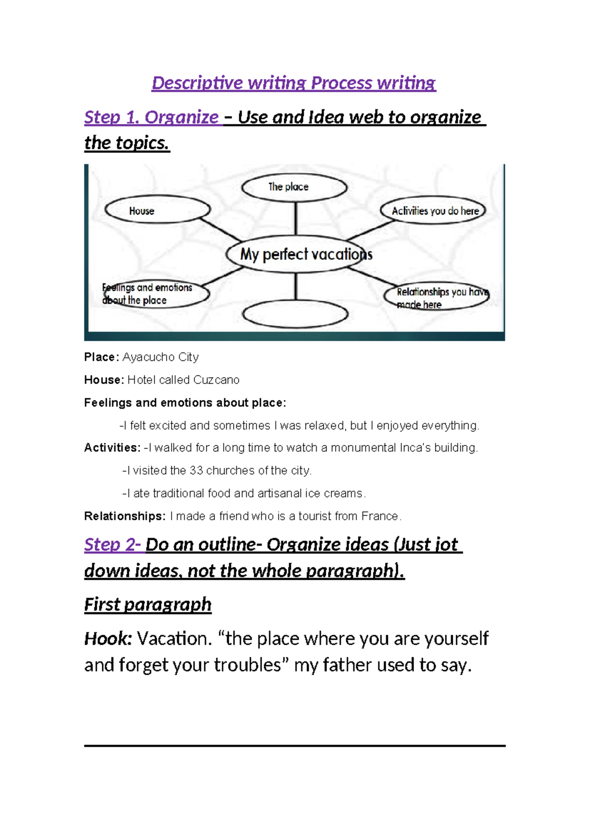 Descriptive writing Process writing worksheet - Descriptive writing ...