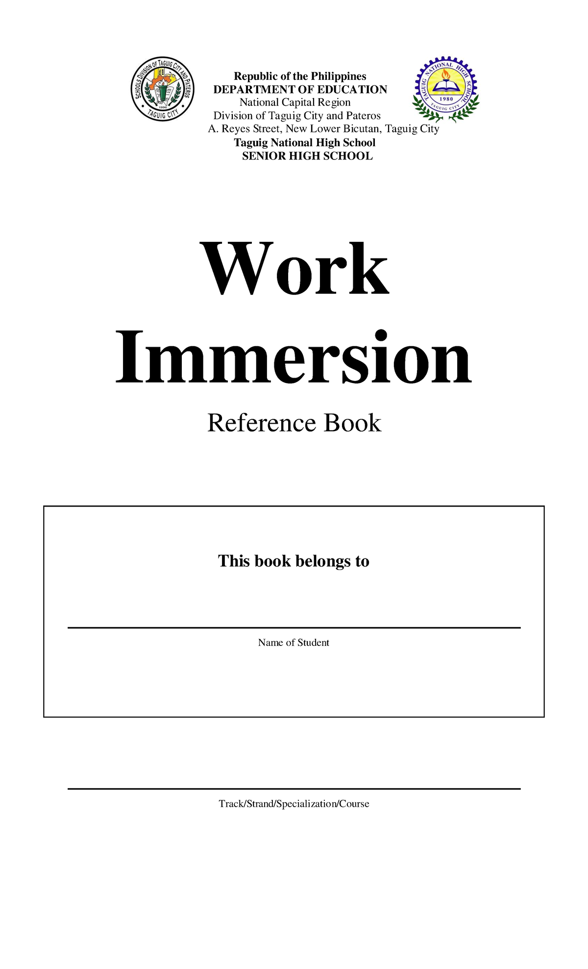 SHS Immersion Reference Book - DEPARTMENT OF EDUCATION National Capital ...