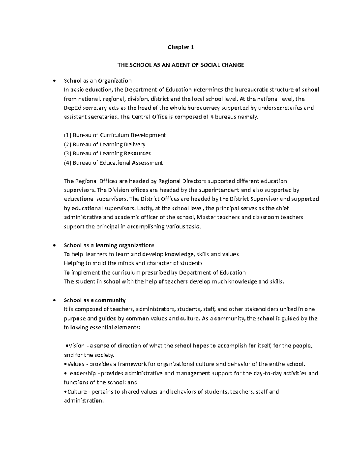 Chapter 1 - N/A - Chapter 1 THE SCHOOL AS AN AGENT OF SOCIAL CHANGE ...