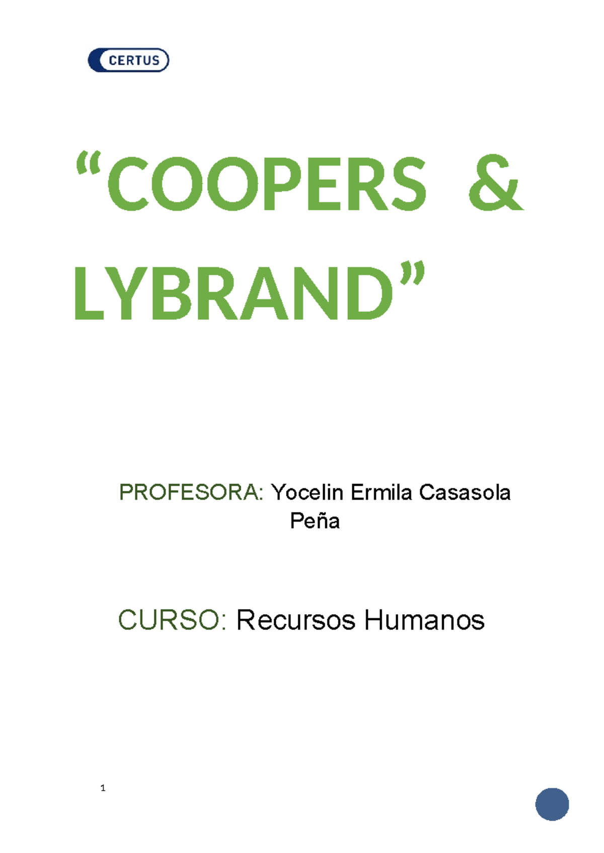 CASO Coopers Lybrand Grupo Recursos Humanos - “COOPERS & LYBRAND” CURSO ...