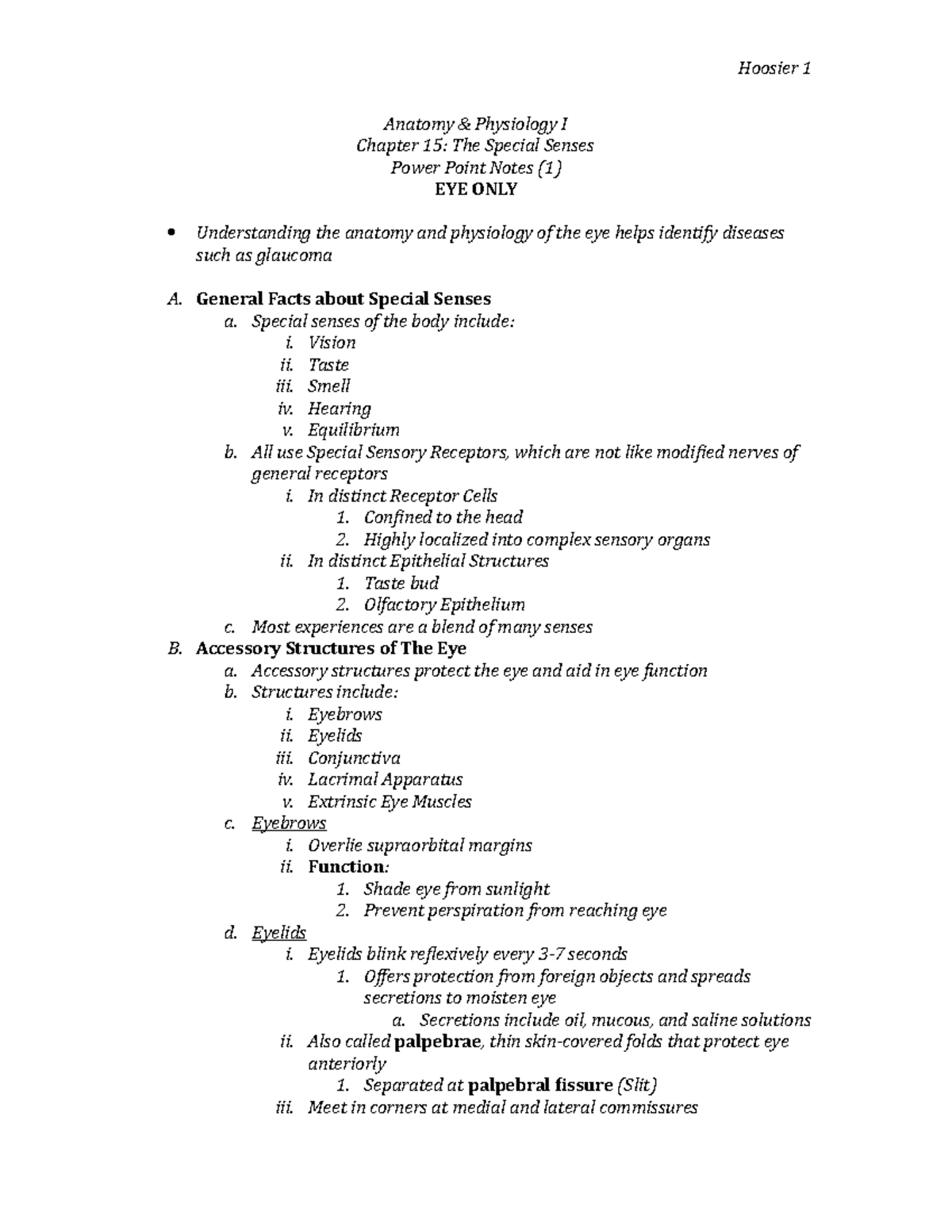 Special Senses Notes Part 1 – Eyes - Anatomy & Physiology I Chapter 15 ...