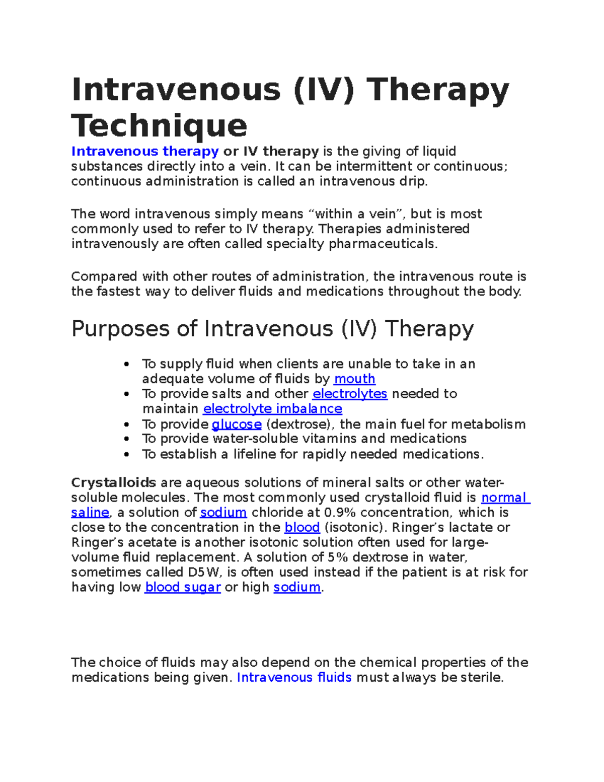 Intravenous - Carmines - Intravenous (IV) Therapy Technique Intravenous therapy or IV therapy is ...