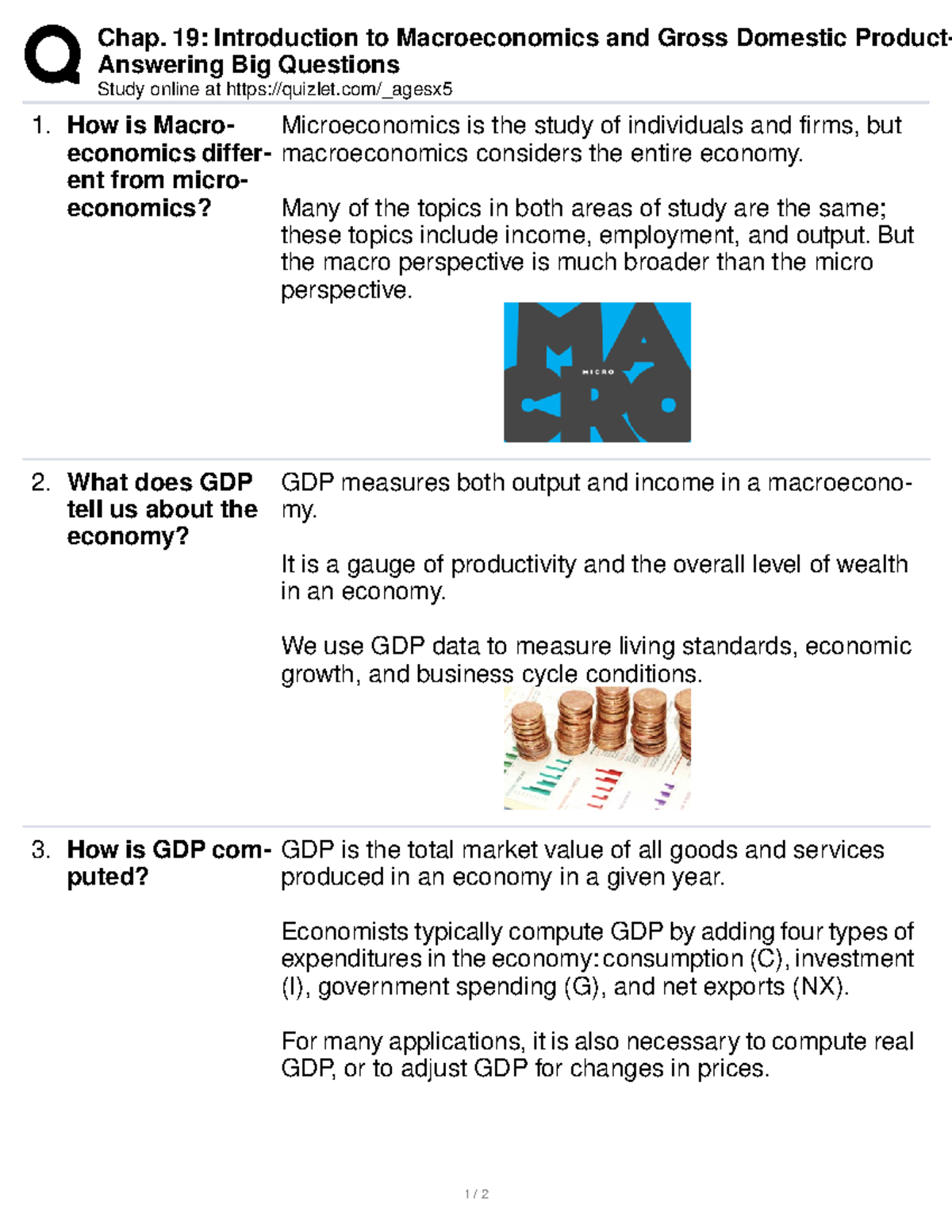 Chap. 19 Introduction to Macroeconomics and Gross Domestic Product ...