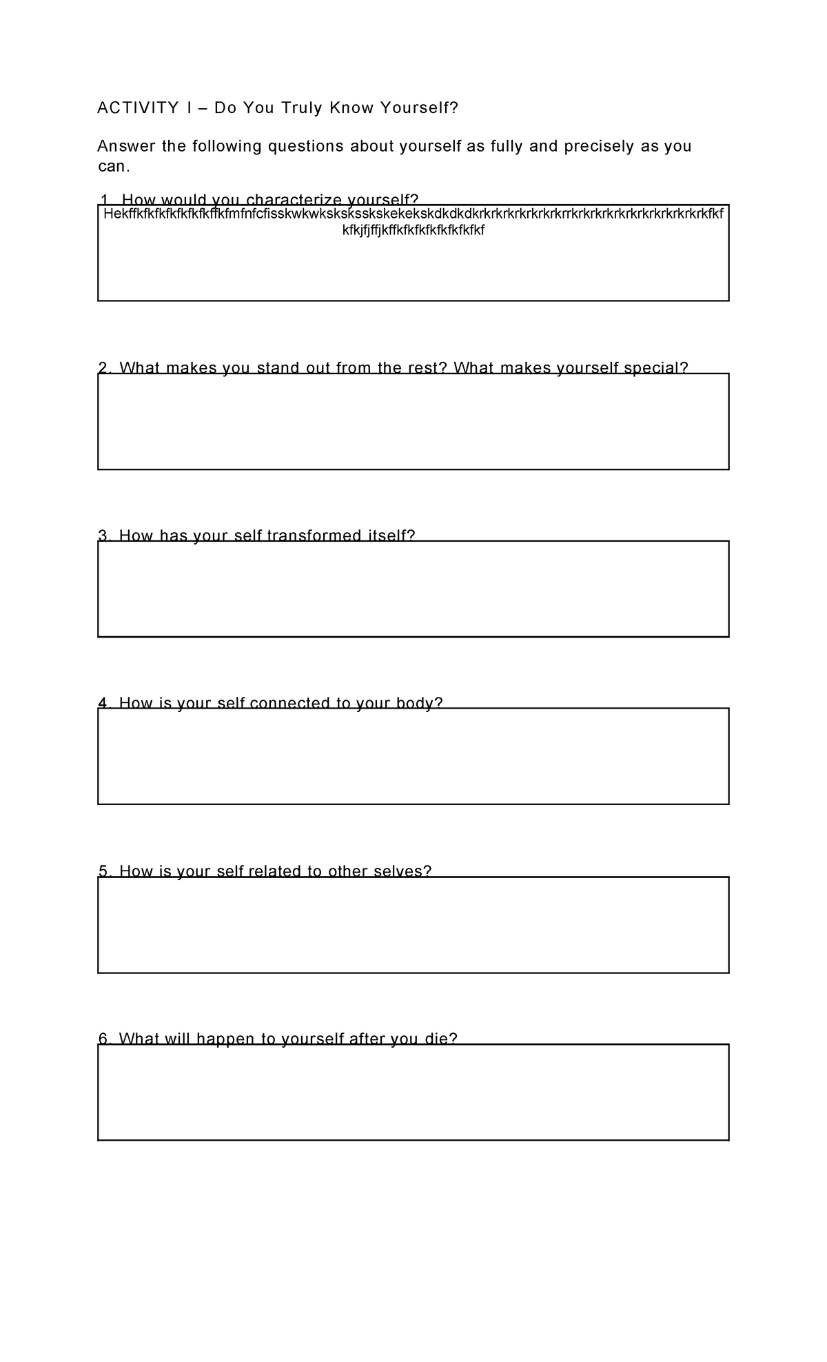 Understanding the Self - Unit 1 - Activities - ACTIVITY I – Do You ...