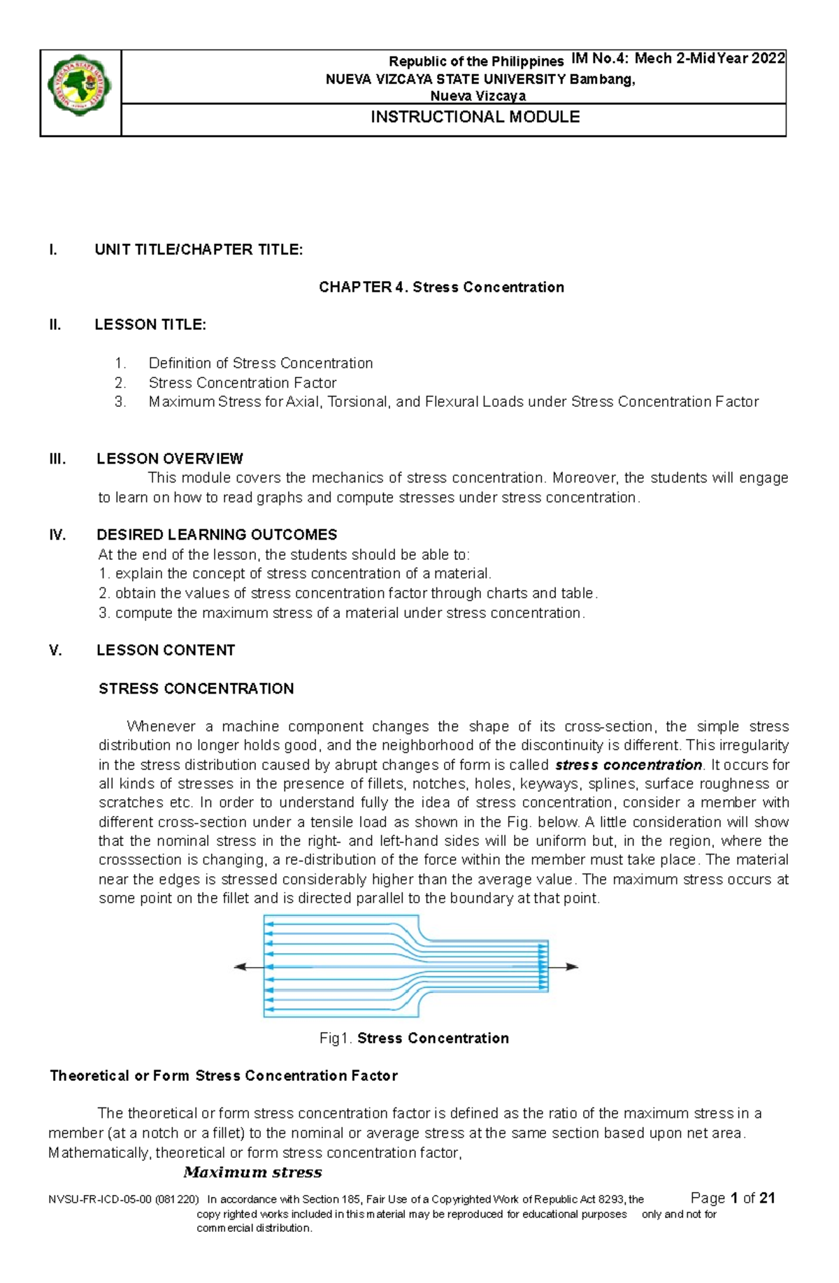 IM4 MECH 02 Day4 Stress Concentration - I. UNIT TITLE/CHAPTER TITLE ...