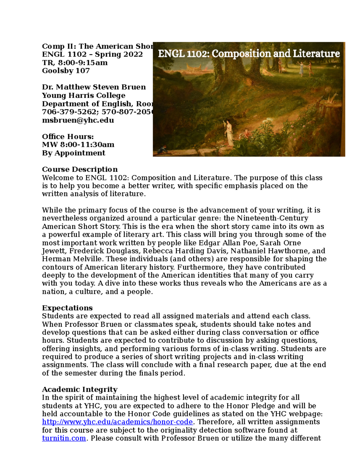 ENGL 1102 Bruen S22 syllabus - Comp II: The American Short Story ENGL ...