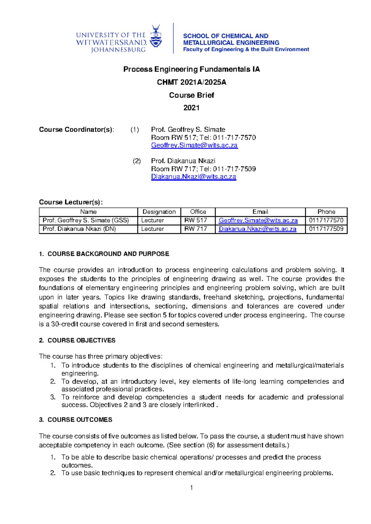 Course Brief CHMT 2021A +2025A ECSA 2021 - Process Engineering ...