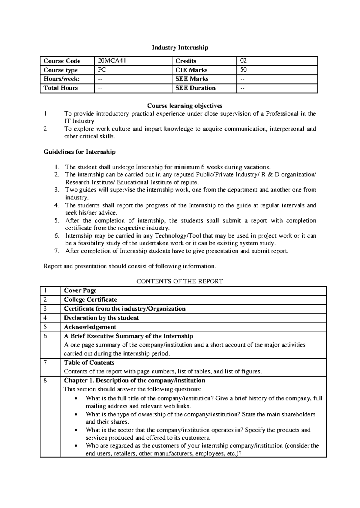 20MCA41 Internship Syllabus - Industry Internship Course Code 20MCA41 ...