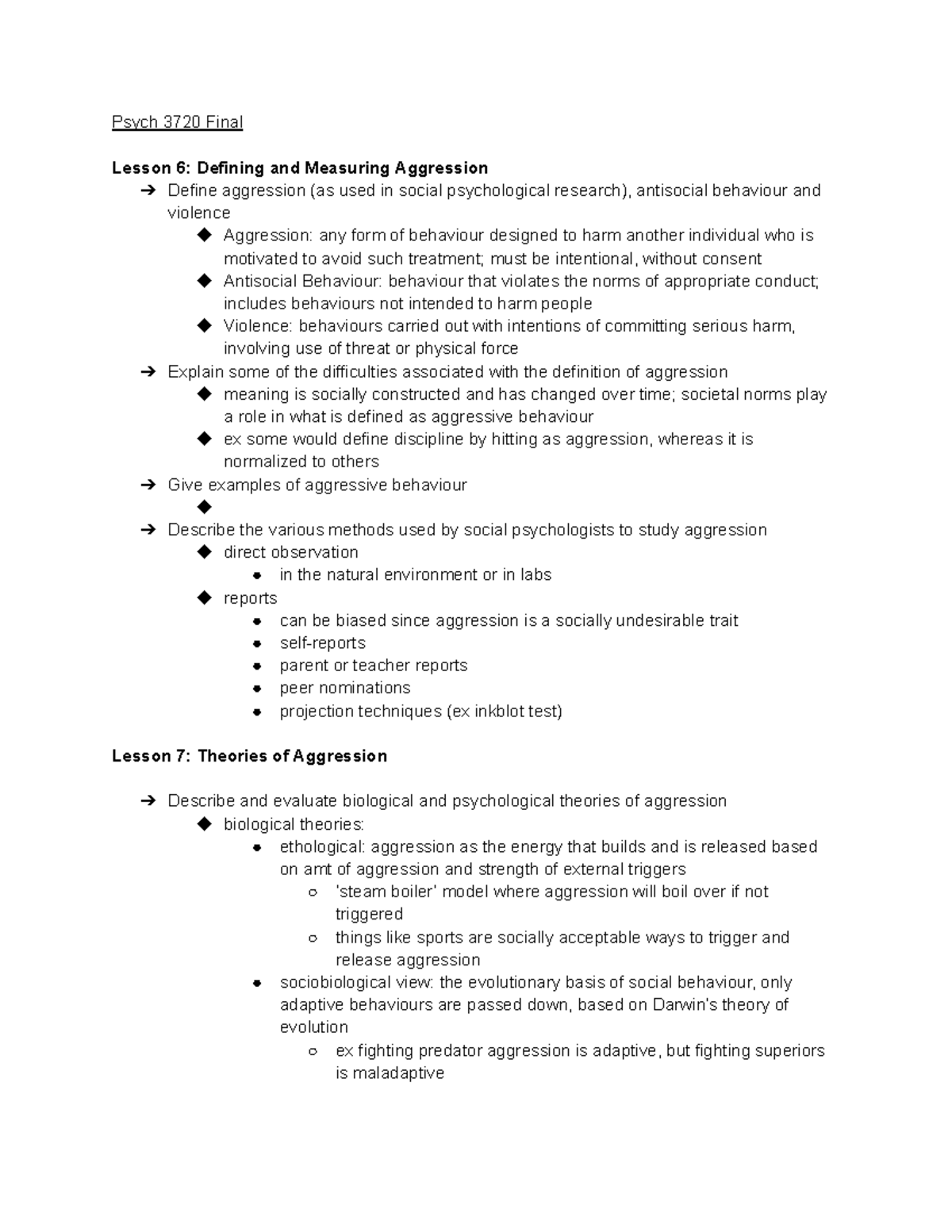 Psych 3720 Final - notes - Psych 3720 Final Lesson 6: Defining and ...