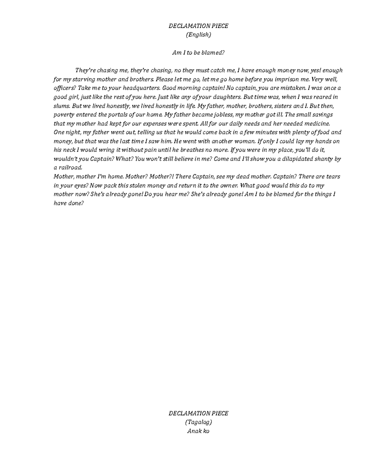 Declamation PIEC1 - it is a work mind - DECLAMATION PIECE (English) Am ...