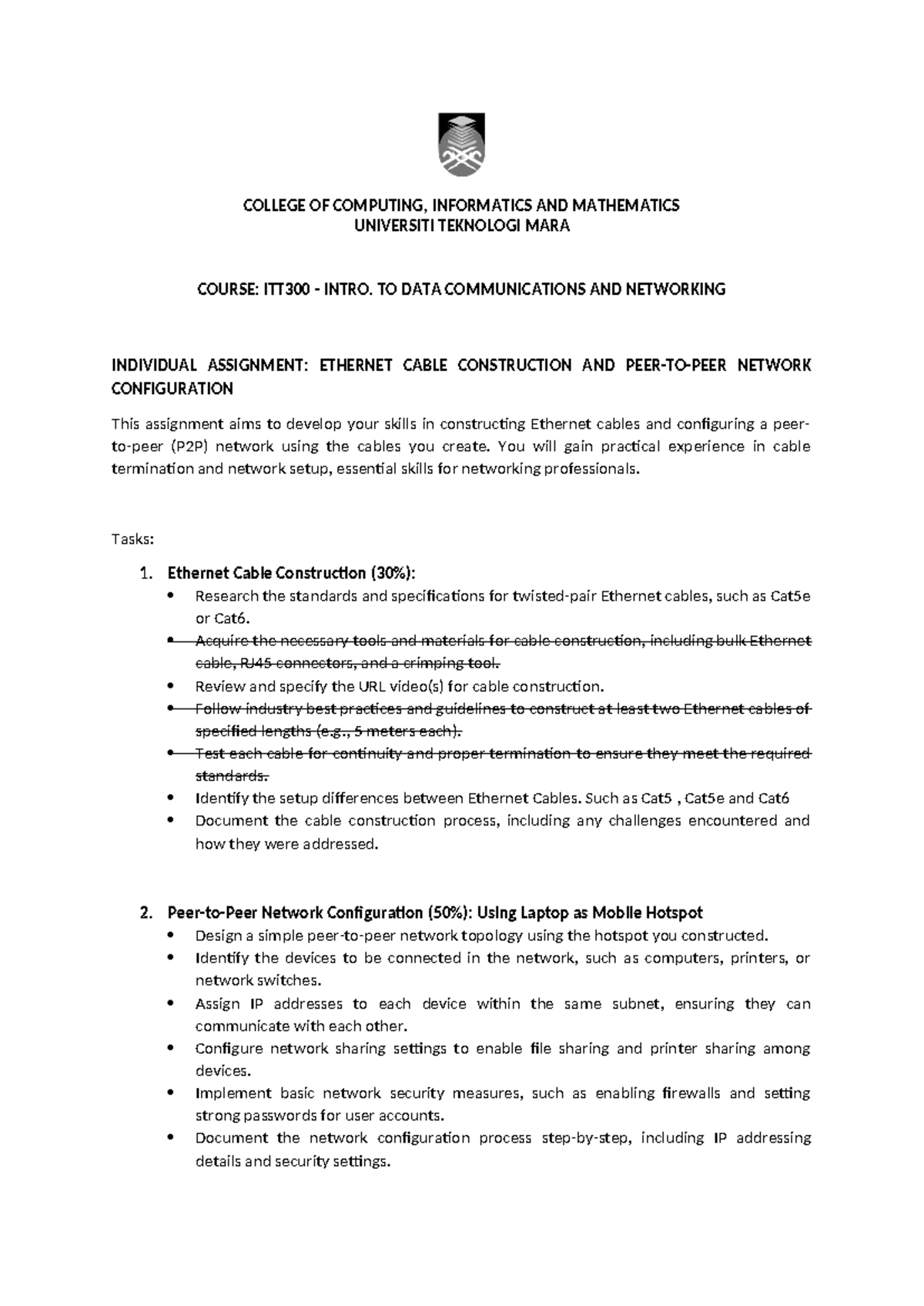 Individual Assignment Lab Itt300 College Of Computing Informatics And Mathematics 