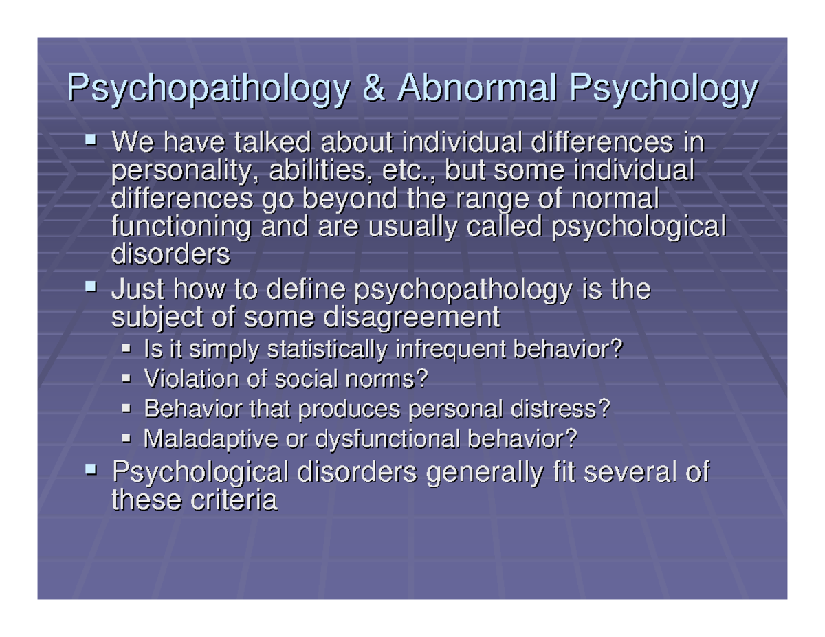 Psychopathology - notes - Psychopathology & Abnormal Psychology ...