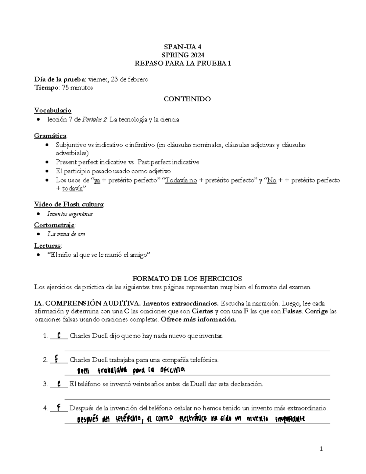 Repaso para la prueba 1 (8) 2 - SPAN-UA 4 SPRING 2024 REPASO PARA LA ...