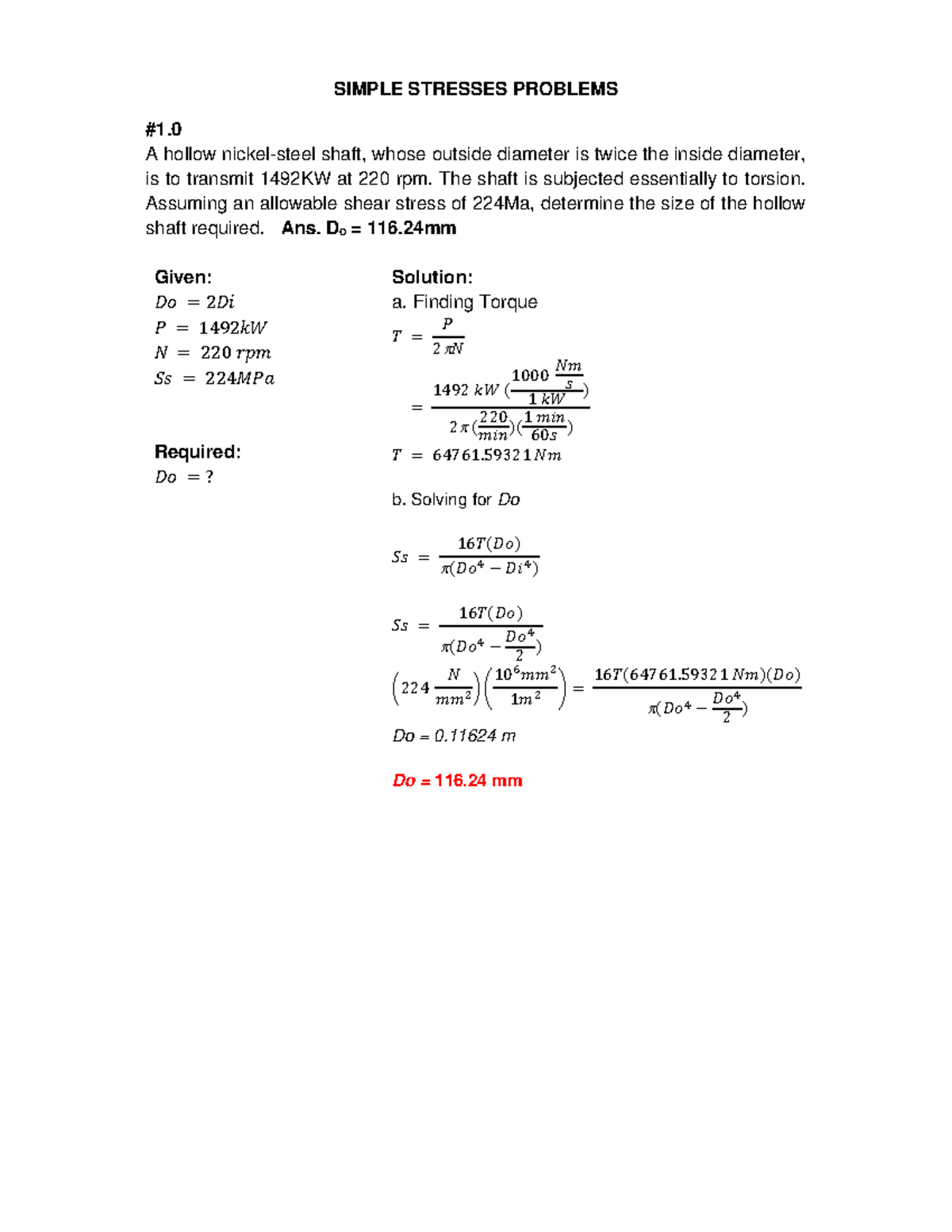Simple- Problems-ACT#1 - SIMPLE STRESSES PROBLEMS #1. A hollow nickel ...