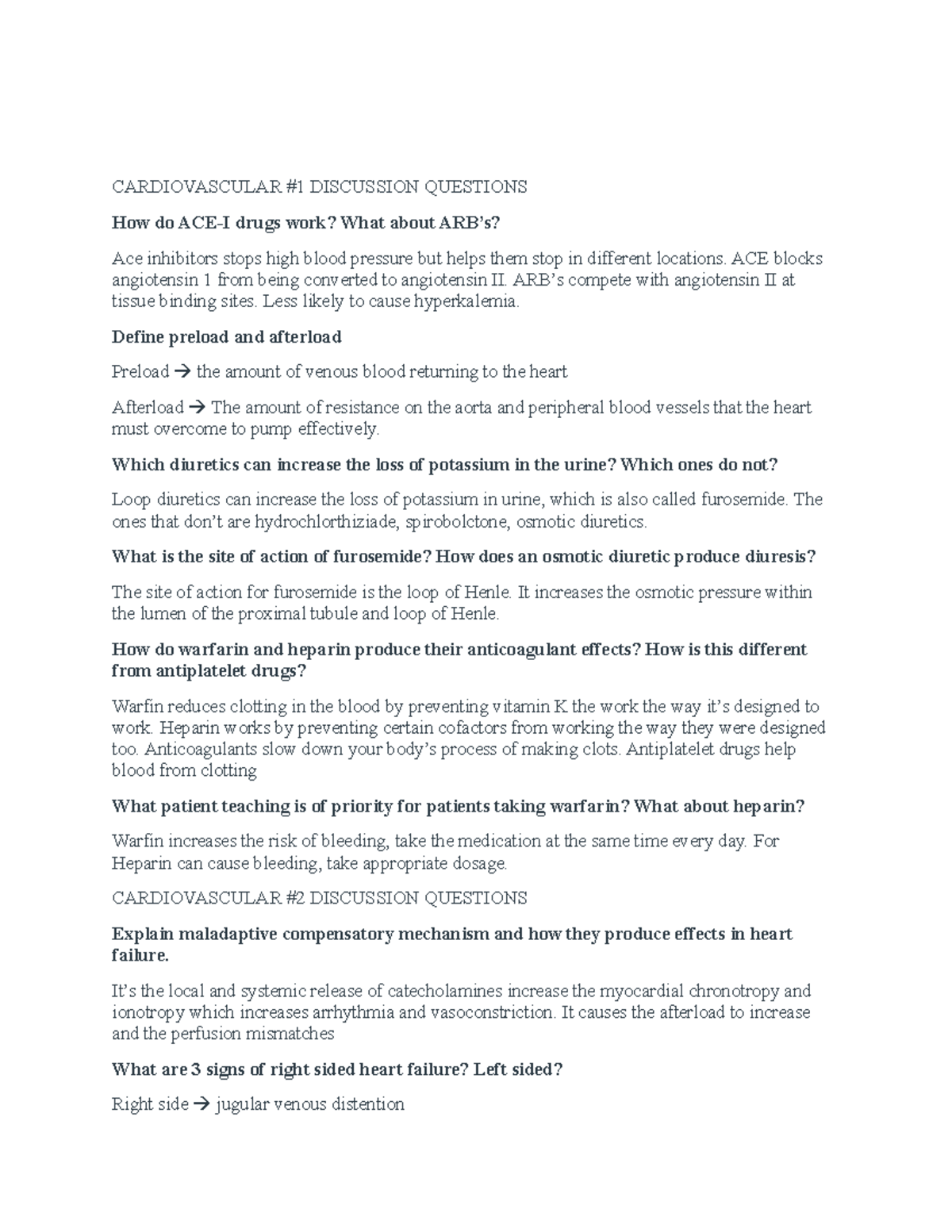 Cardiovascular - .... - CARDIOVASCULAR #1 DISCUSSION QUESTIONS How do ...