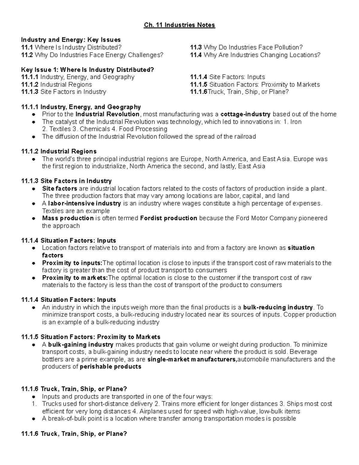 Geo 102 ch. 11 industries - Ch. 11 Industries Notes Industry and Energy ...