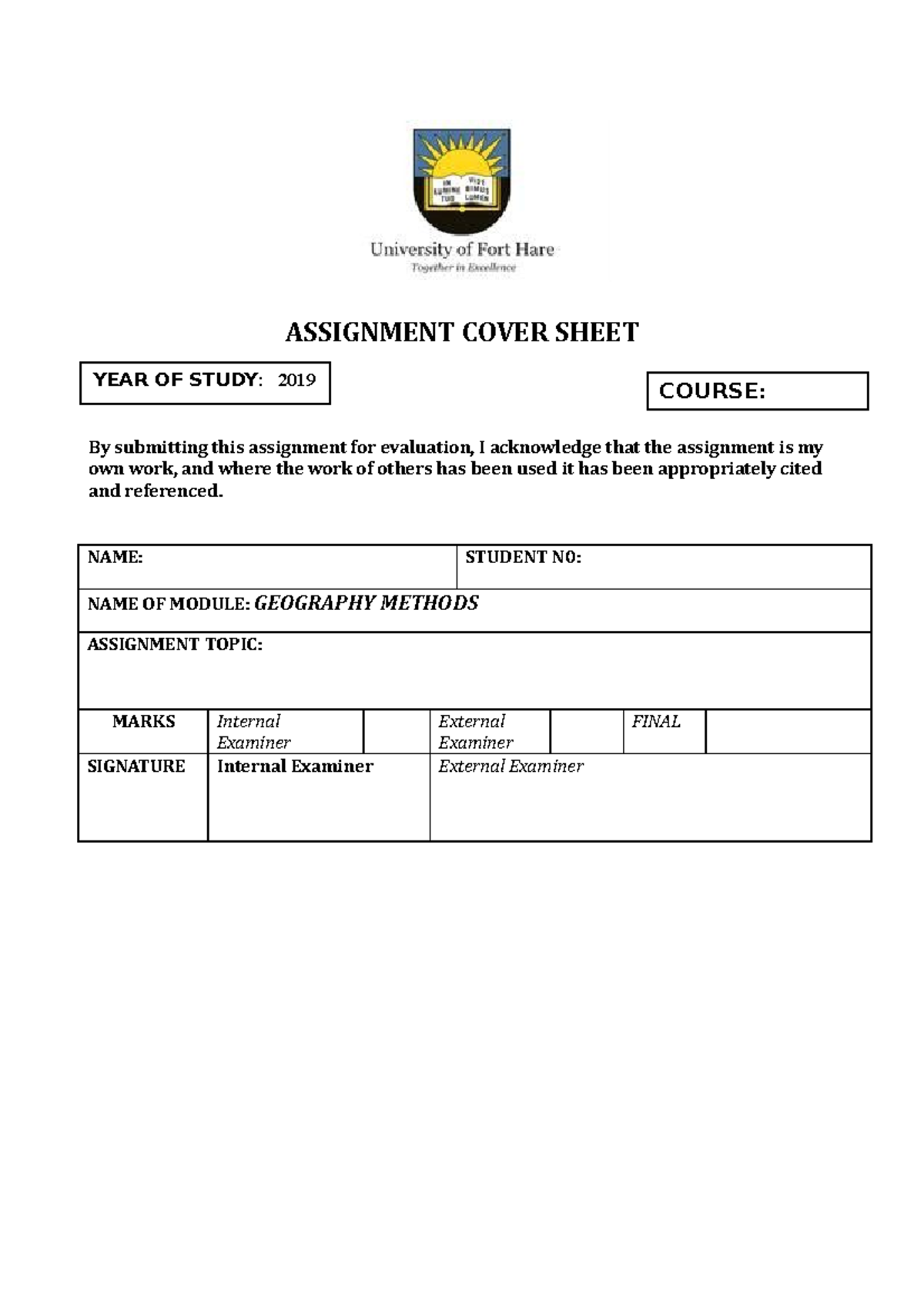 Assignment Cover Sheet ASSIGNMENT COVER SHEET By Submitting This