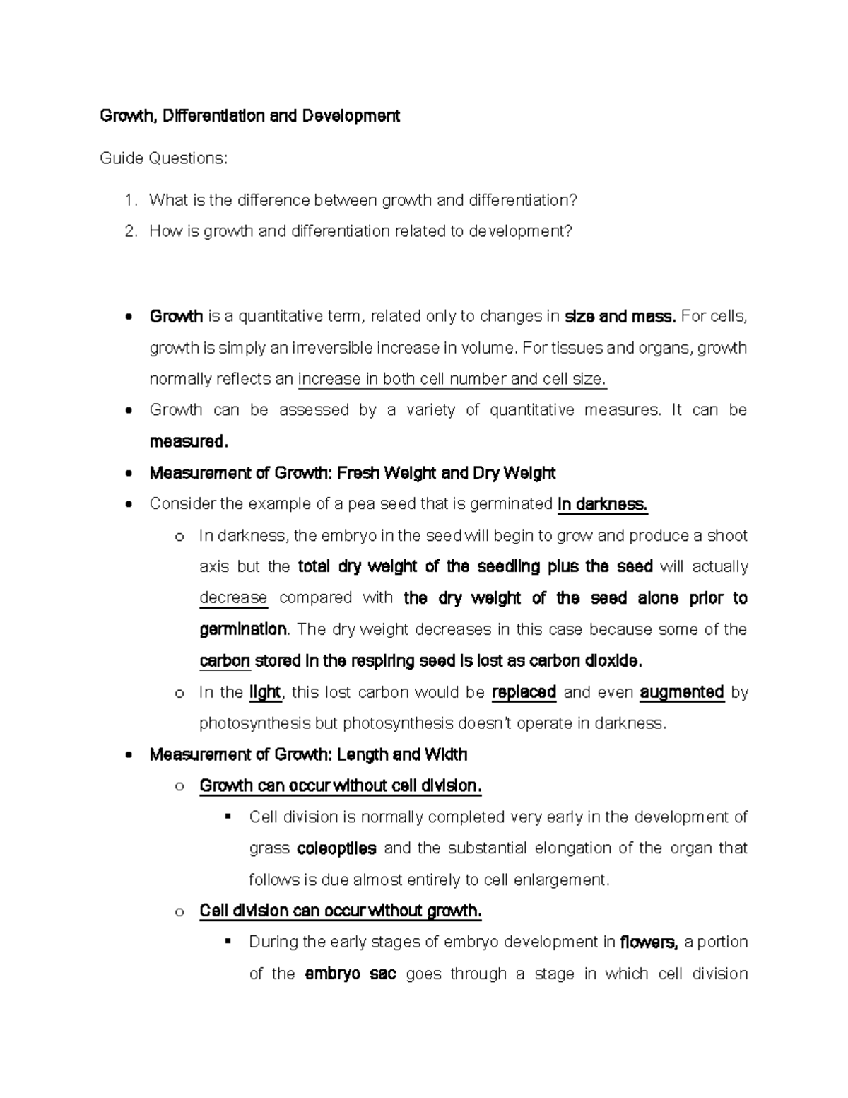 Growth, Differentiation and Development - For cells, growth is simply ...