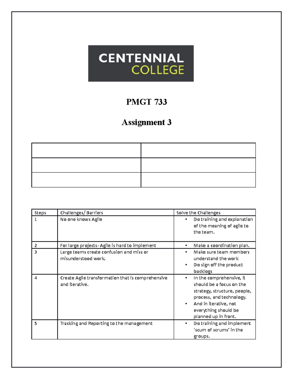 Case study 3 - assignment - PMGT 733 Assignment 3 Steps Challenges ...