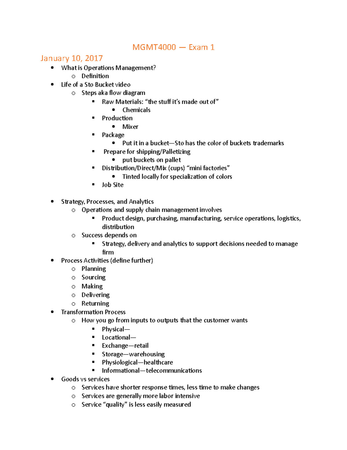 MGMT4000 Exam 1 Lecture Notes - January 10, 2017 MGMT4000 — Exam 1 What ...