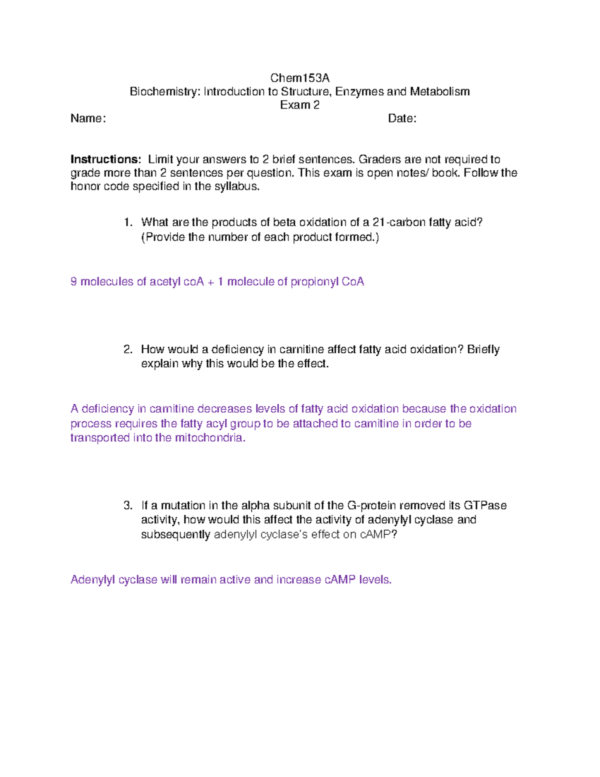 CHEM153A Jarett Fall2021 Midterm 2 answer key - Chem153A Biochemistry ...