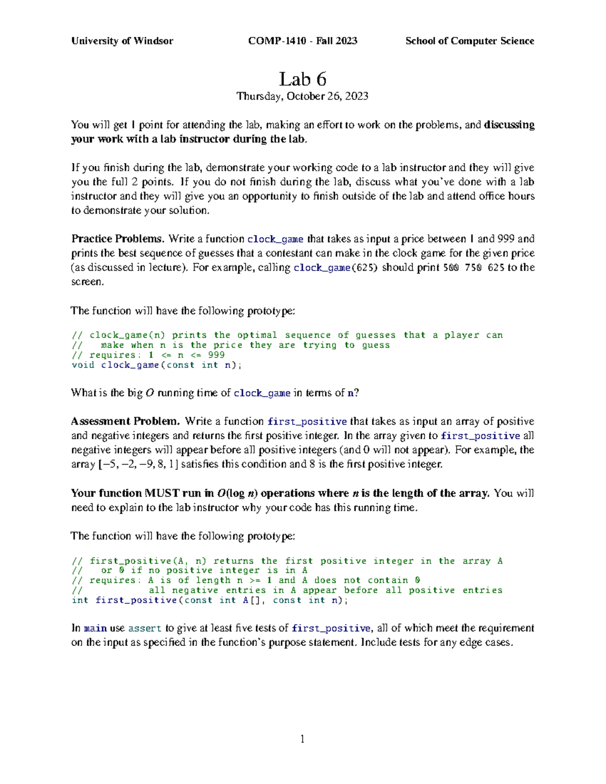 Lab6 Algorithms University Of Windsor Comp 1410 Fall 2023 School 6033