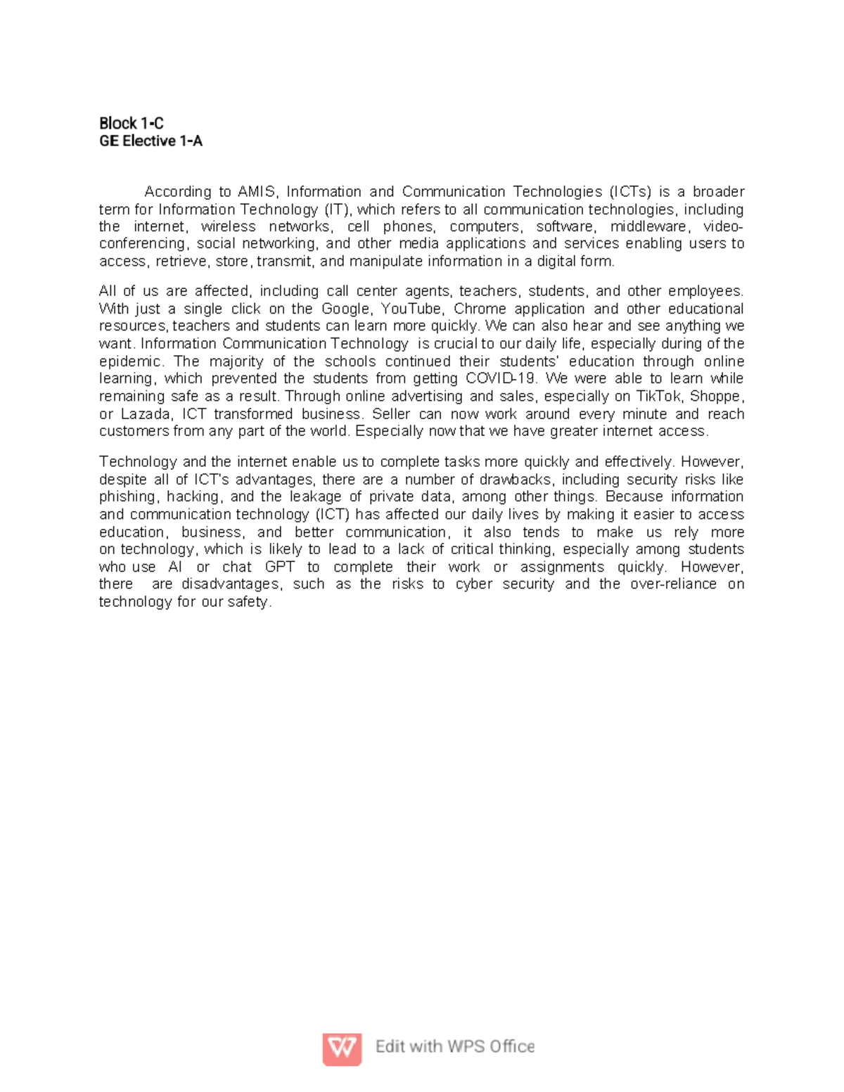 Information Communication Technology - According to AMIS, Information ...