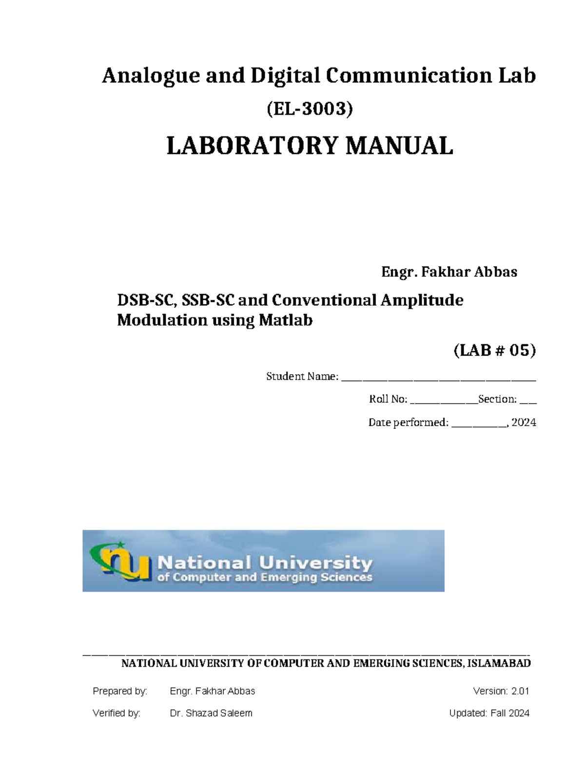 Adc Lab 05 Dsb Ssb Conventional Am Analogue And Digital Communication Lab El 3003 Laboratory