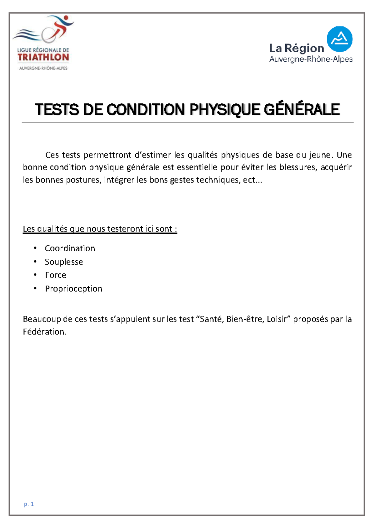 Tests Condition Physique Generale - TESTS DE CONDITION PHYSIQUE ...