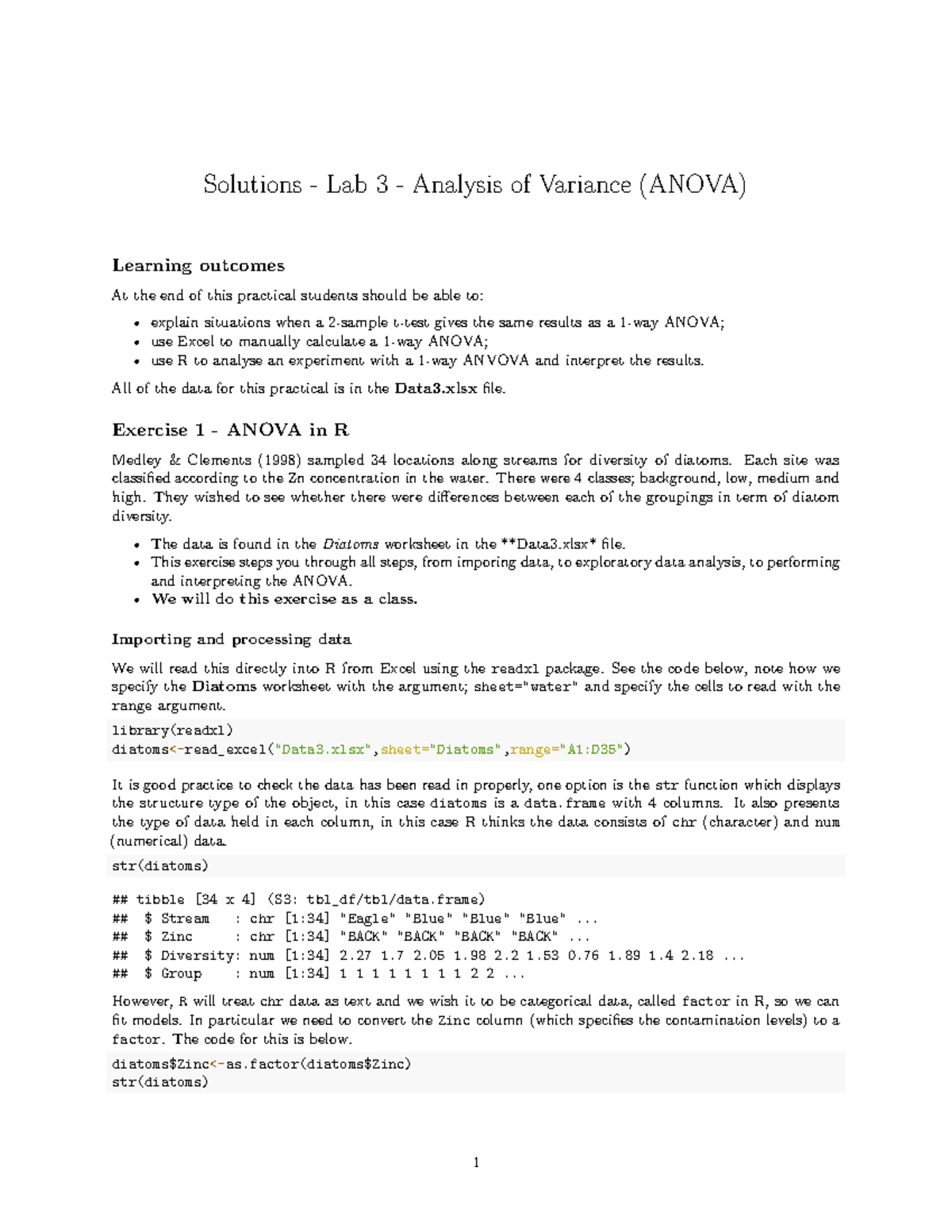 Lab3Solutions 2021 - Lab 3 solutions - Solutions - Lab 3 - Analysis of Variance (ANOVA) Learning ...