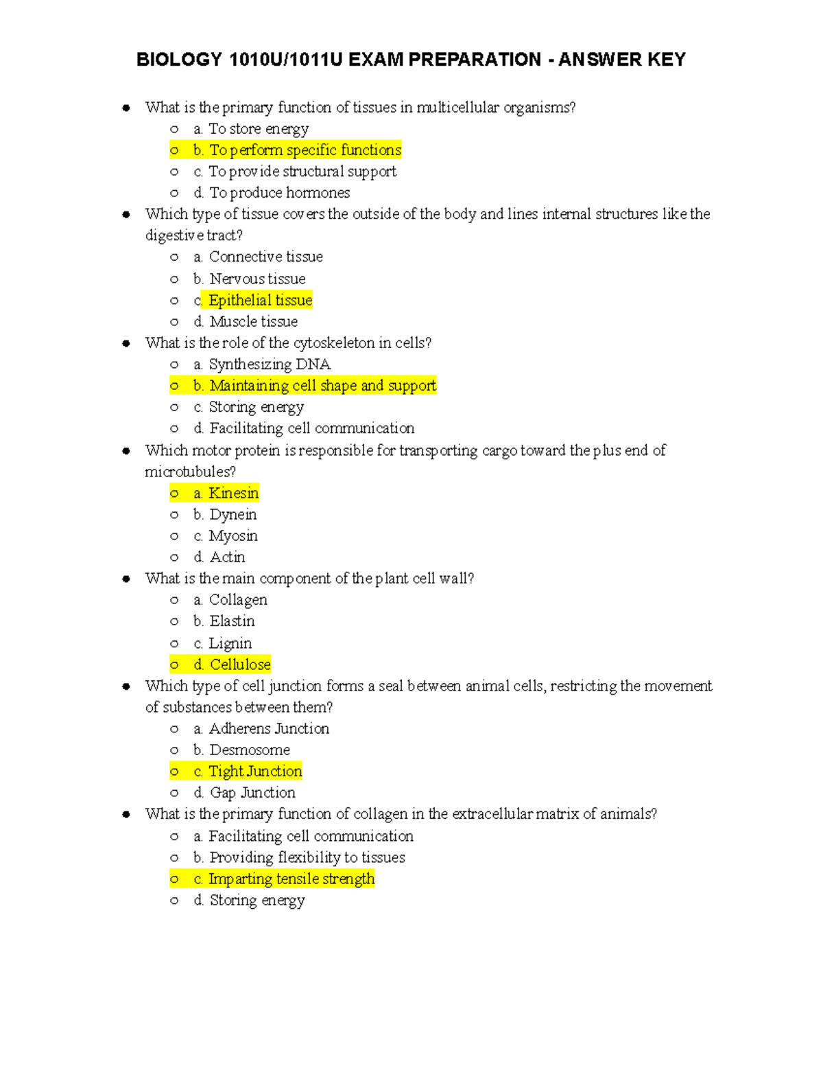 BIOL 1010 1011U Final Exam Review - Answer Key - What is the primary ...