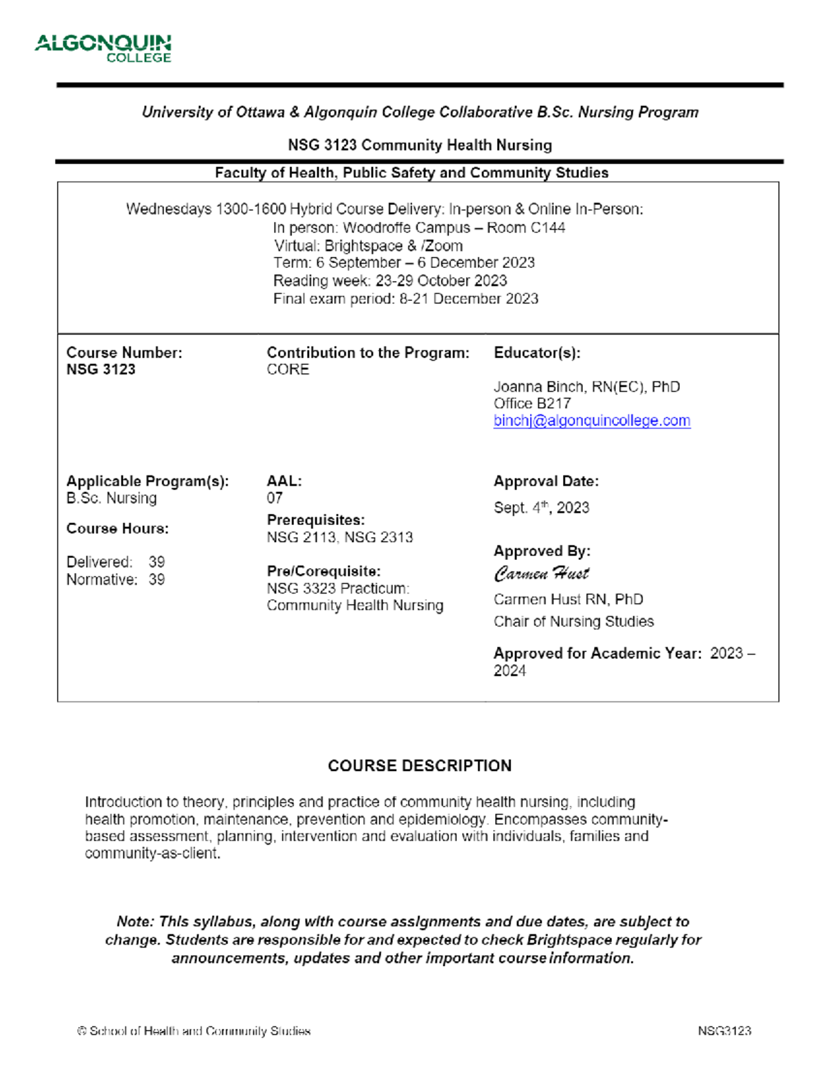 NSG 3123 Community Health Nursing - NSG3123 - Studocu