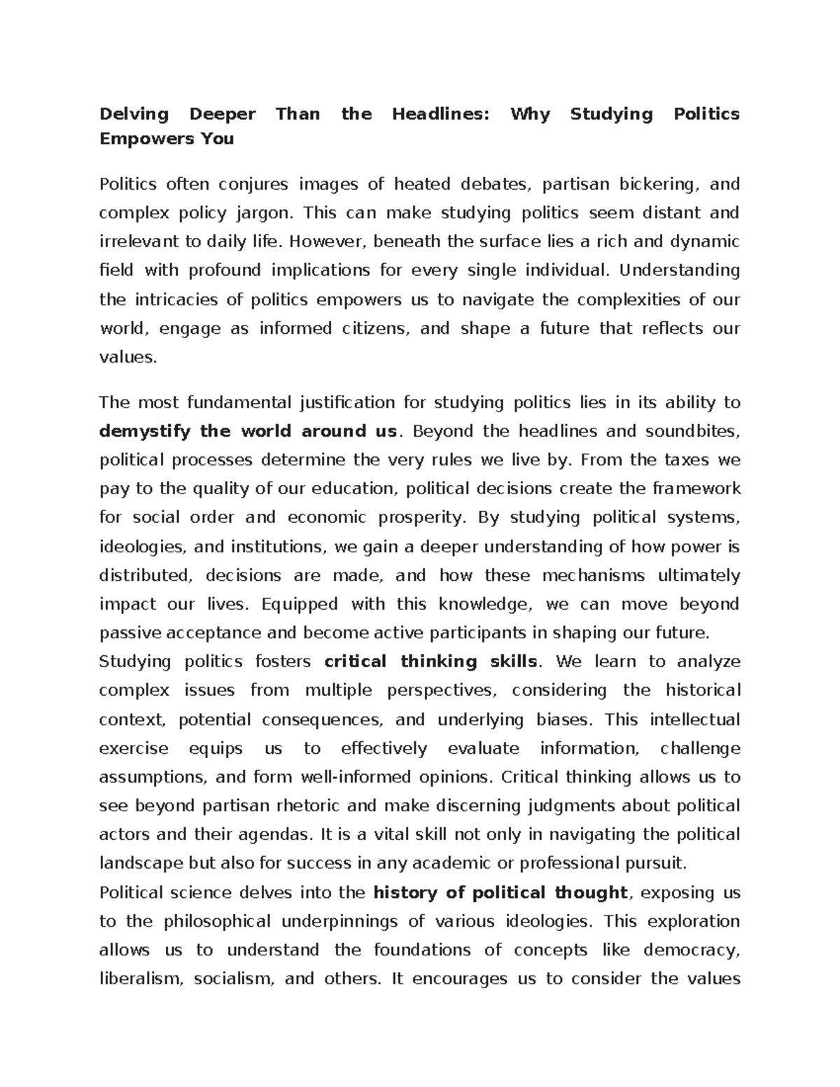 Why Politics Matters - n/a - Delving Deeper Than the Headlines: Why ...