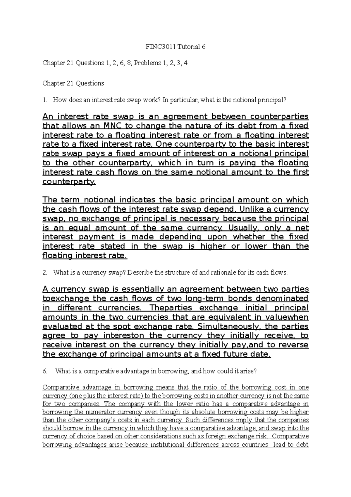FINC3011 Tutorial 6 questions - FINC3011 Tutorial 6 Chapter 21 ...