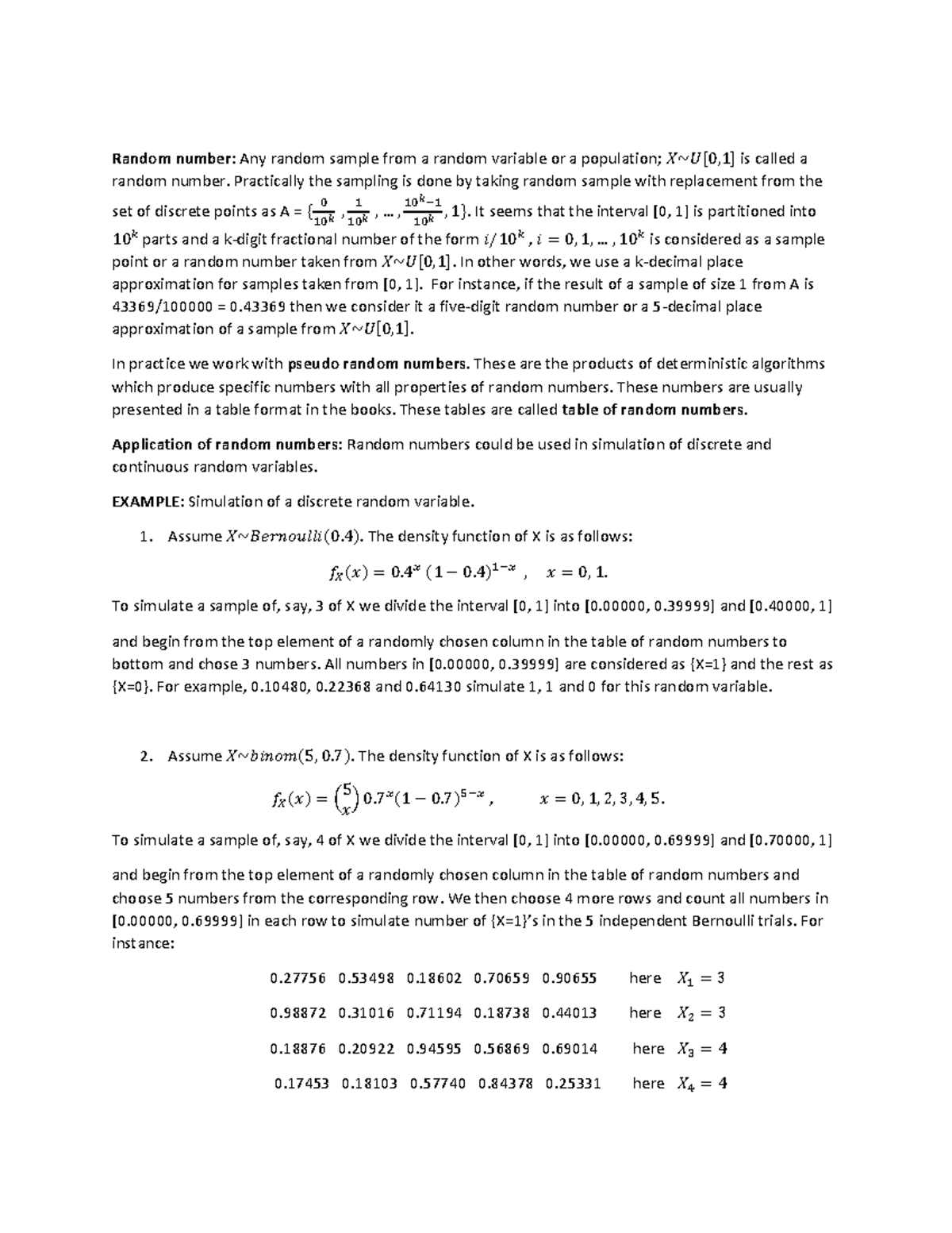 Random Numbers - solutions - Random number: Any random sample from a ...