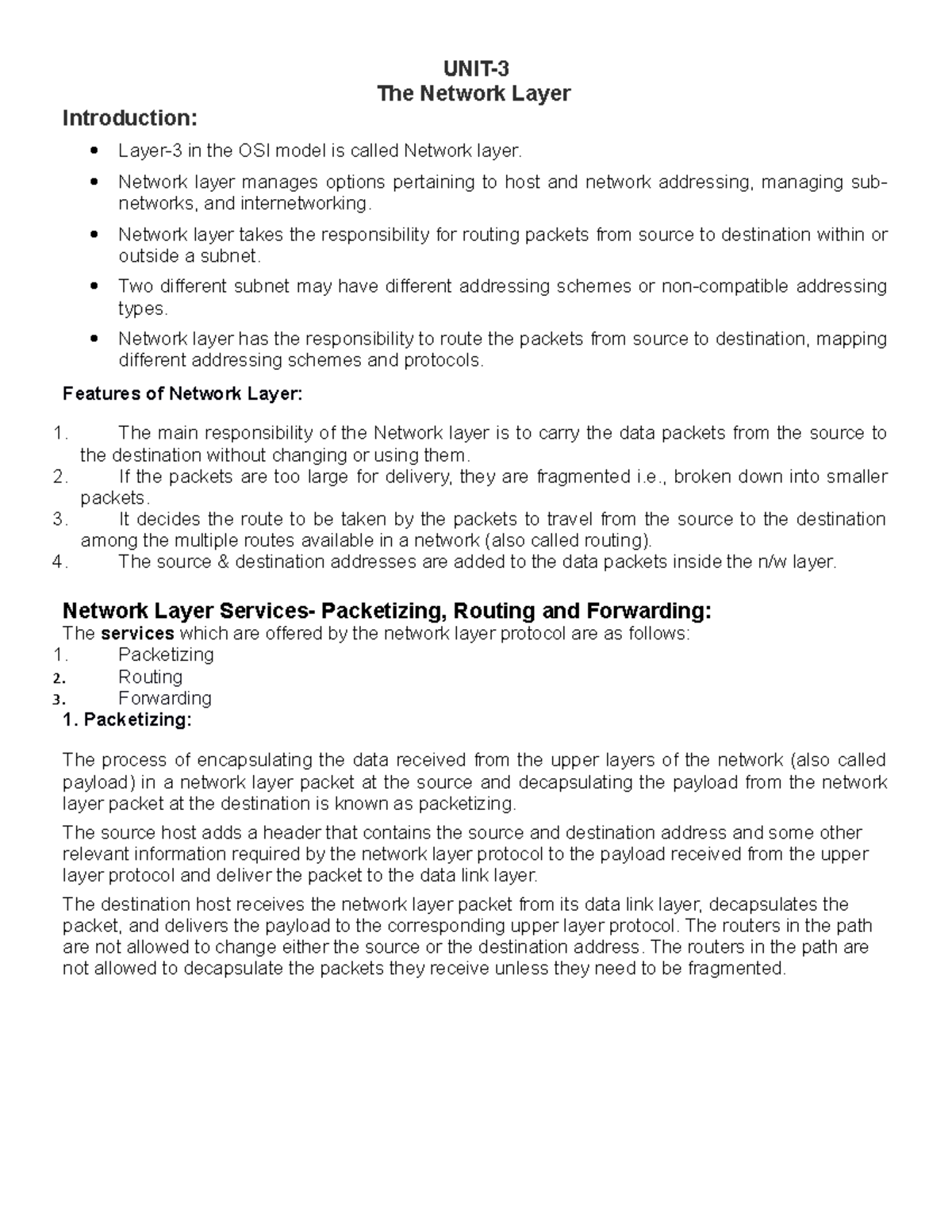 DCN UNIT-3 - good - UNIT- The Network Layer Introduction: Layer-3 in the OSI model is called ...