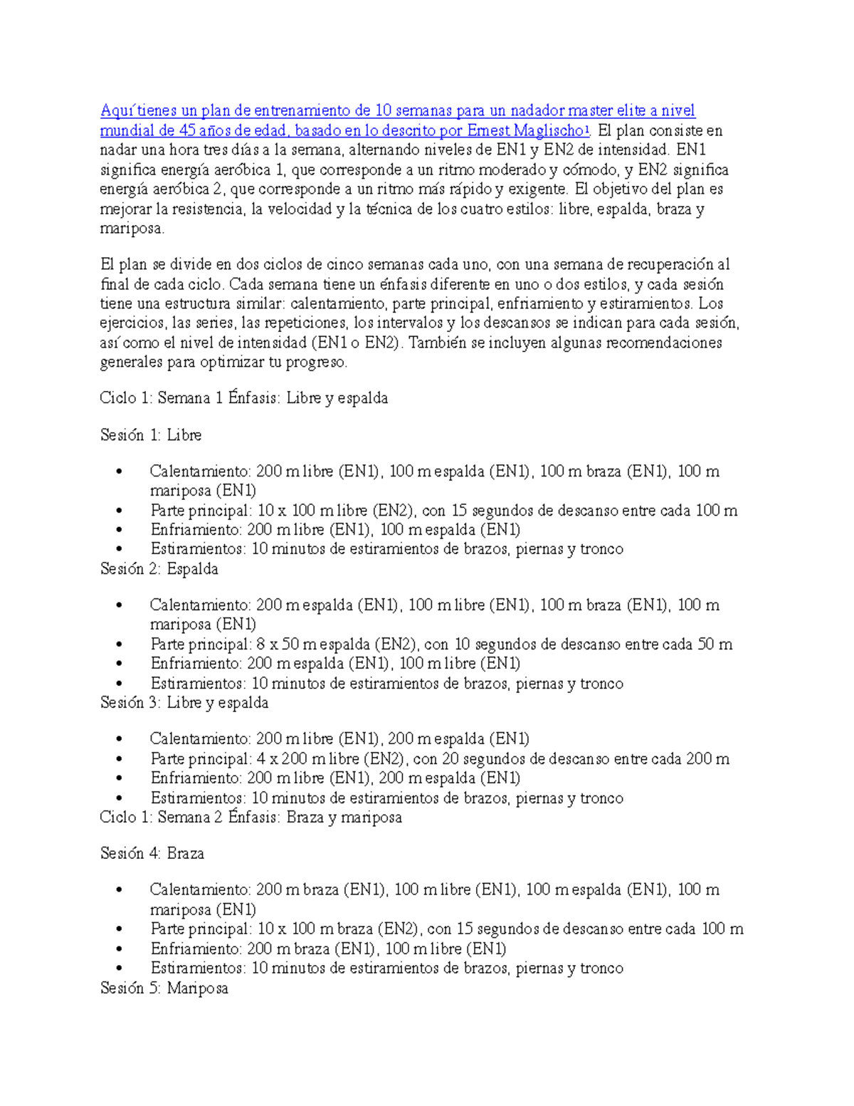 PLan Master Mio - entrenamiento natación - Aquí tienes un plan de ...