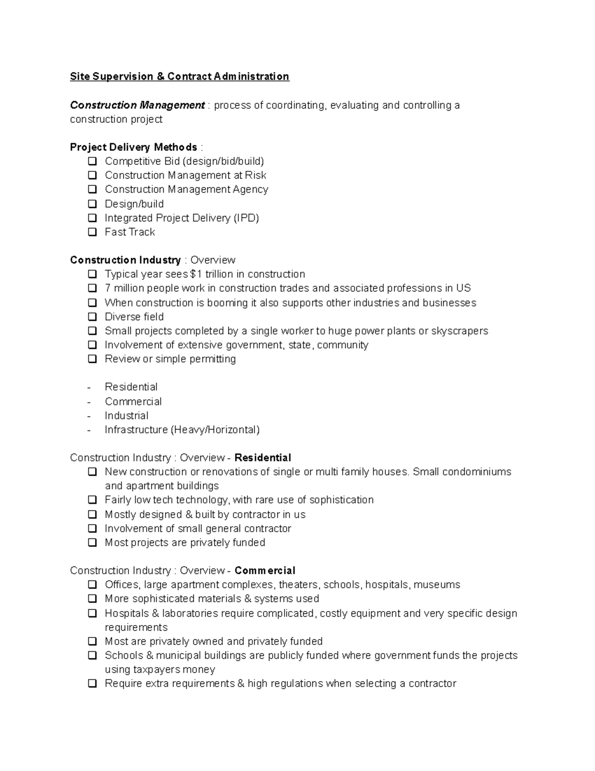 Site Supervision Contract Administration - Site Supervision & Contract ...