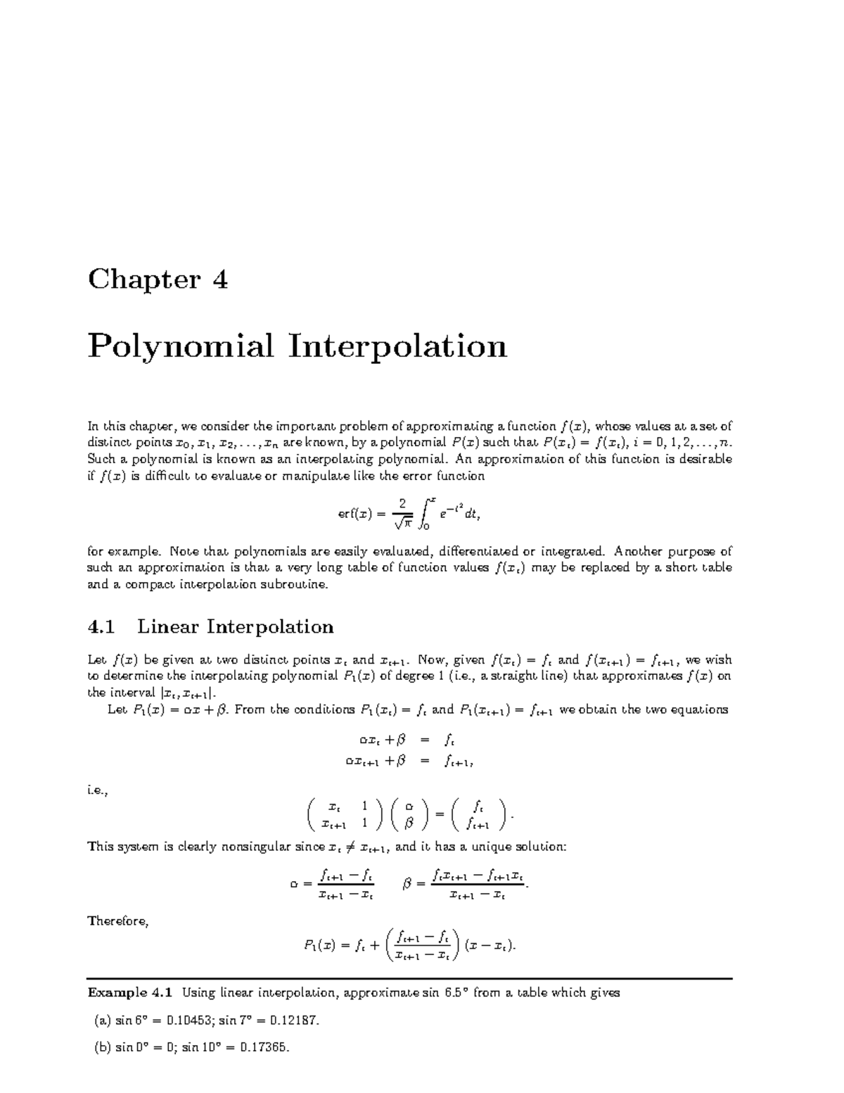 Chapter 4 CS314 - efkejfpajfpejp - Chapter 4 Polynomial Interpolation In this chapter, we ...