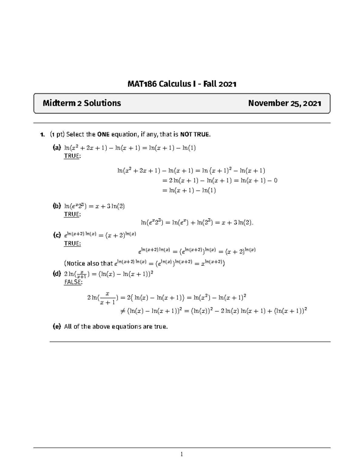 MAT186 Midterm 2 Solutions - MAT186 Calculus I - Fall 2021 Midterm 2 ...