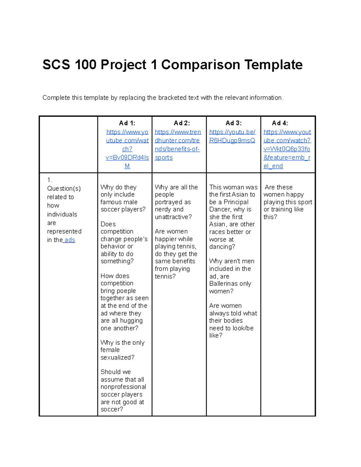 SCS 100 Project 1 Comparison Template - SCS 100 Project 1 Comparison ...