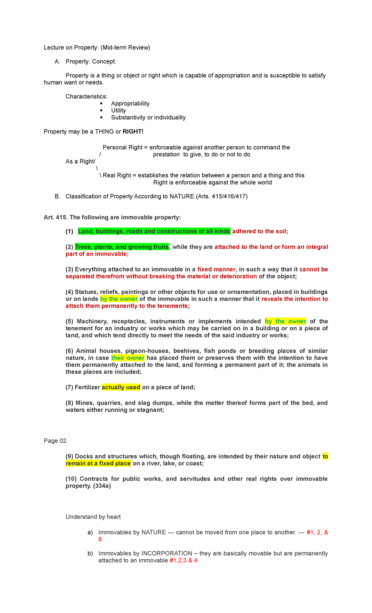 Lecture on Property 2022 - Lecture on Property: (Mid-term Review) A ...