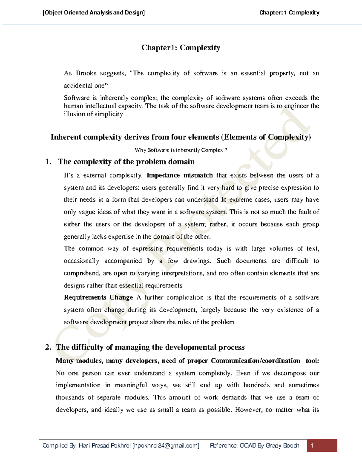 Chapter 0 Complexity - Chapter1: Complexity As Brooks suggests, "The complexity of software is ...