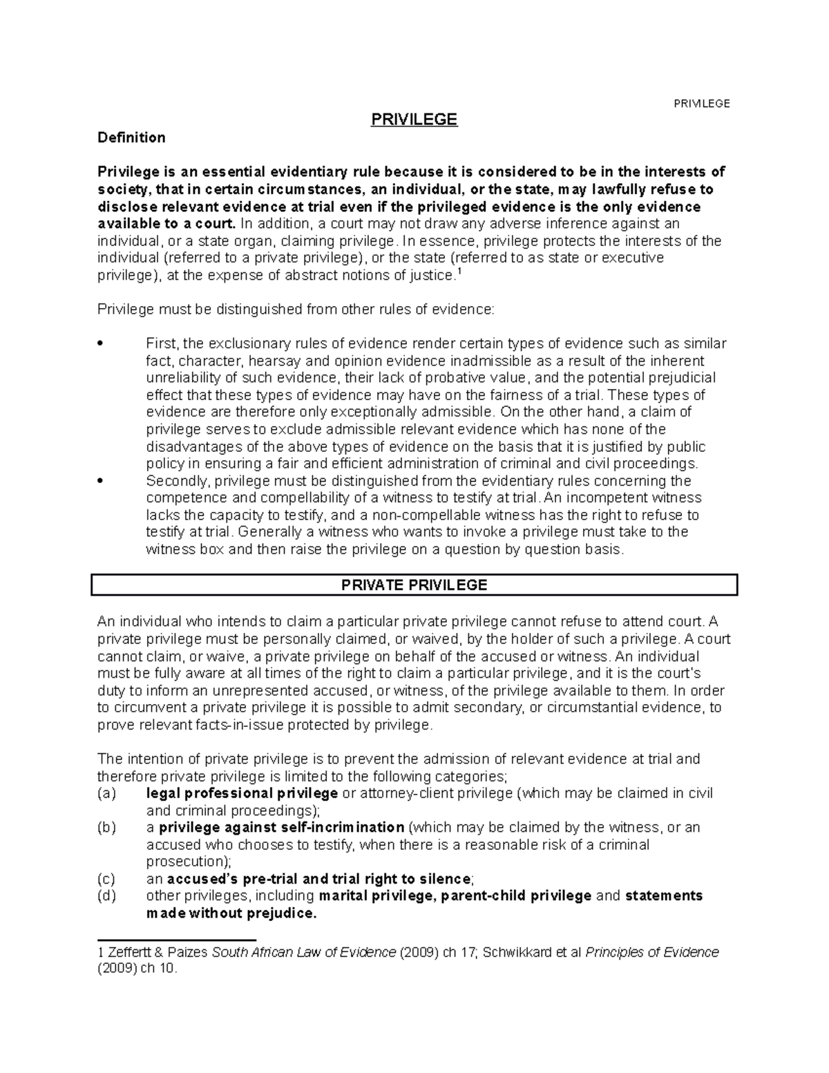 Evidence 2012 Privilege Moodle - PRIVILEGE PRIVILEGE Definition ...
