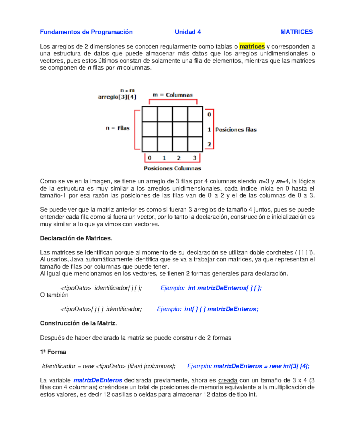 Matrices - Actividad completada - Fundamentos de programación - Fundamentos de Programación ...