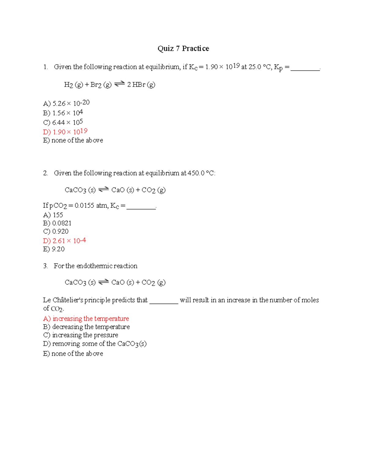 Practice Quiz 7 Chemistry 116 section 7 8 with key - Quiz 7 Practice ...