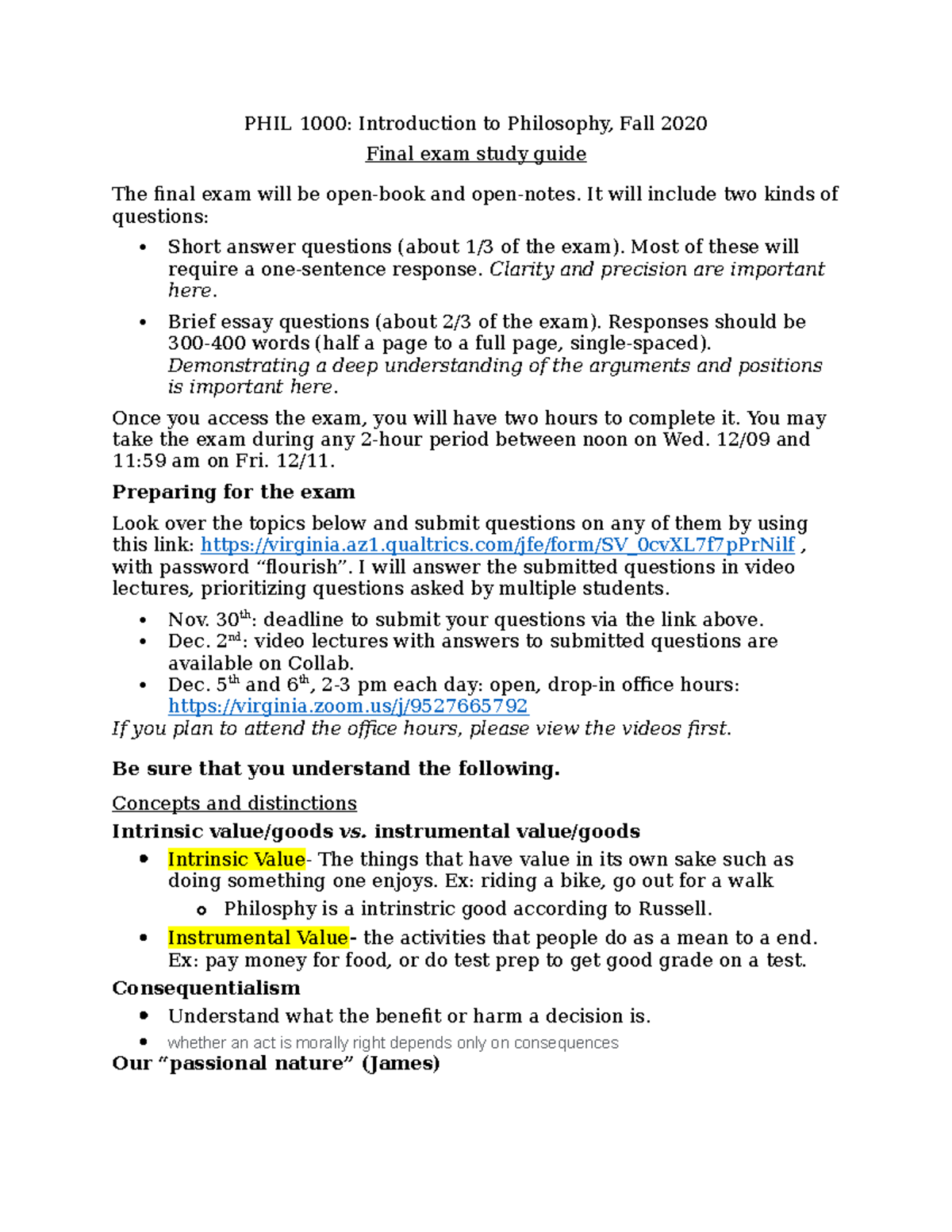Final exam study PHIL 1000 - PHIL 1000: Introduction to Philosophy ...